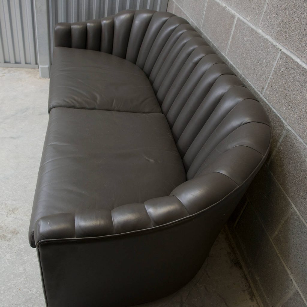 Mid Century Modern Leather Channel Back Sofa Signed Jack Lenor Larson ...