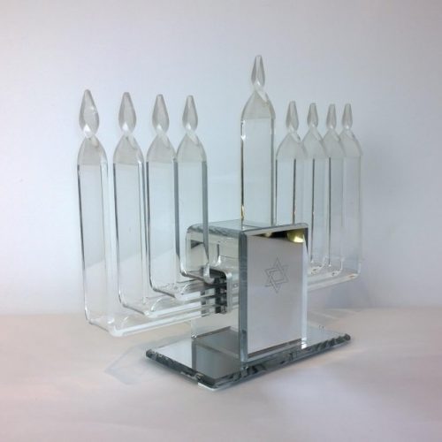 Mid Century Modern Lighted Lucite & Mirror Menorah with Lighted Star of ...